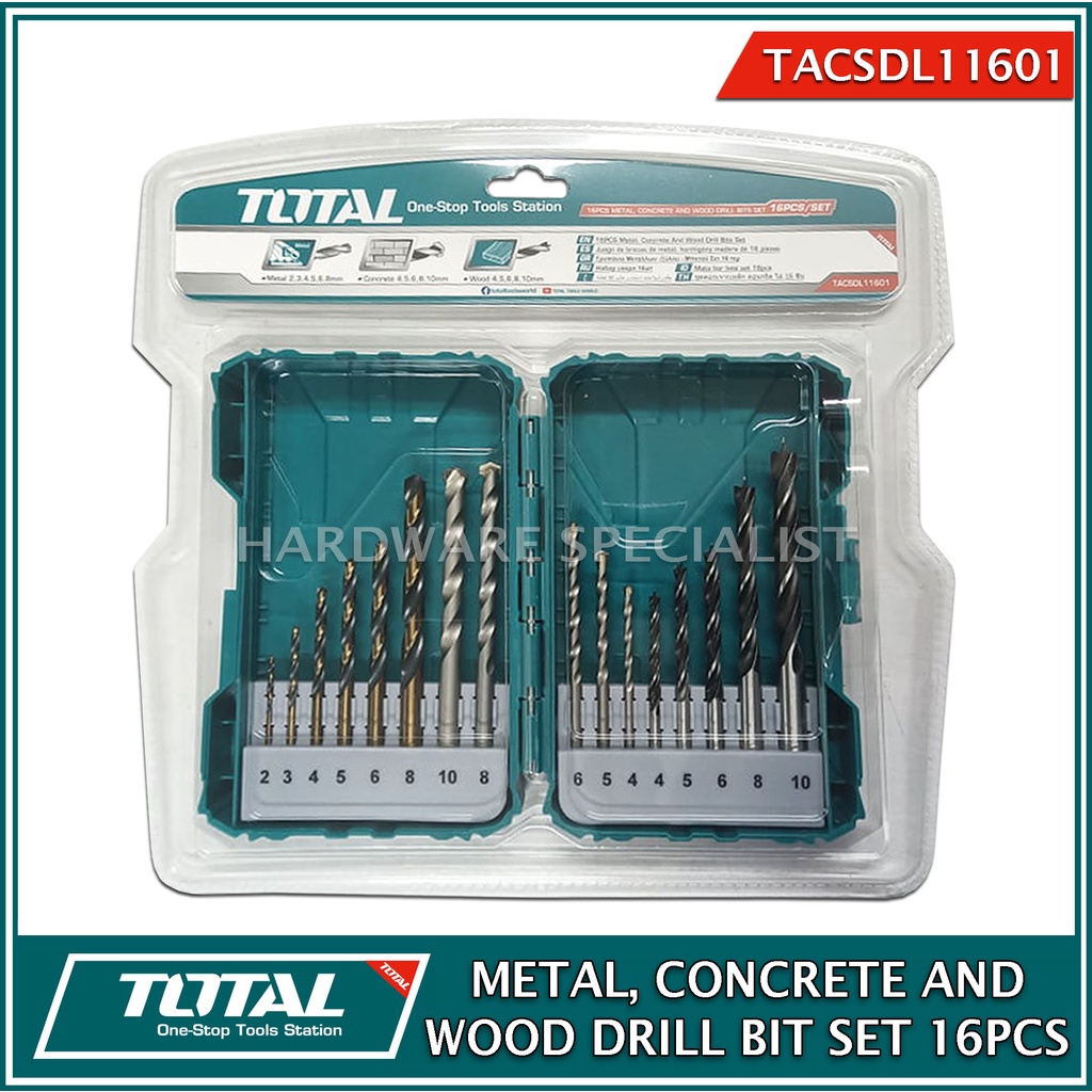 Total Drill Bit 16 pcs Set For Metal, Concrete And Wood TACSDL11601 ...