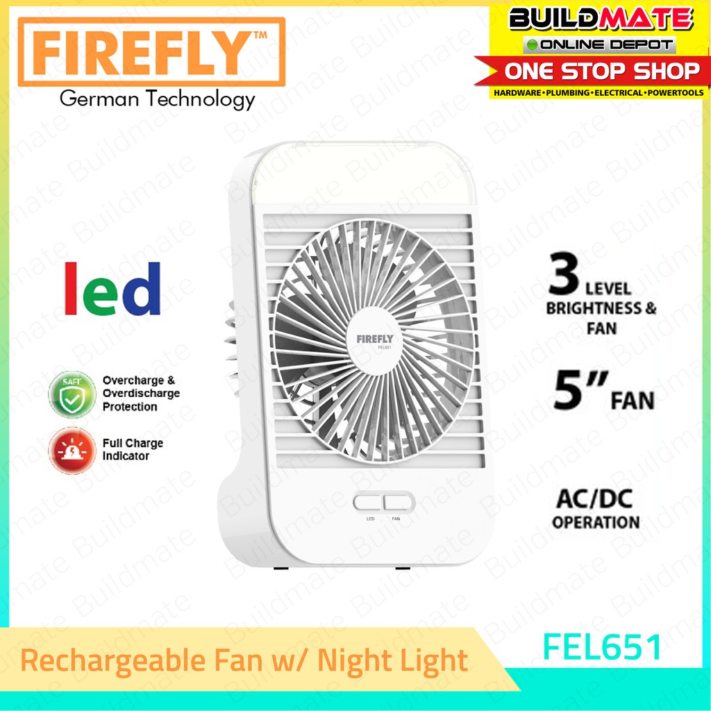 Buildmate x FIREFLY Rechargeable Fan with LED Night Light FEL651 ...