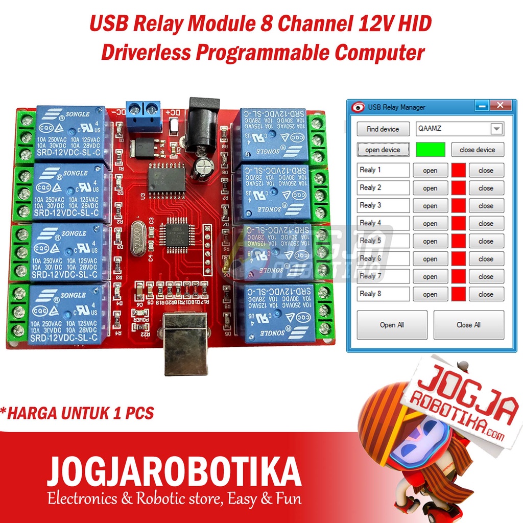 USB Relay Module 8 Channel 12V USB HID Driverless Programmable Computer ...