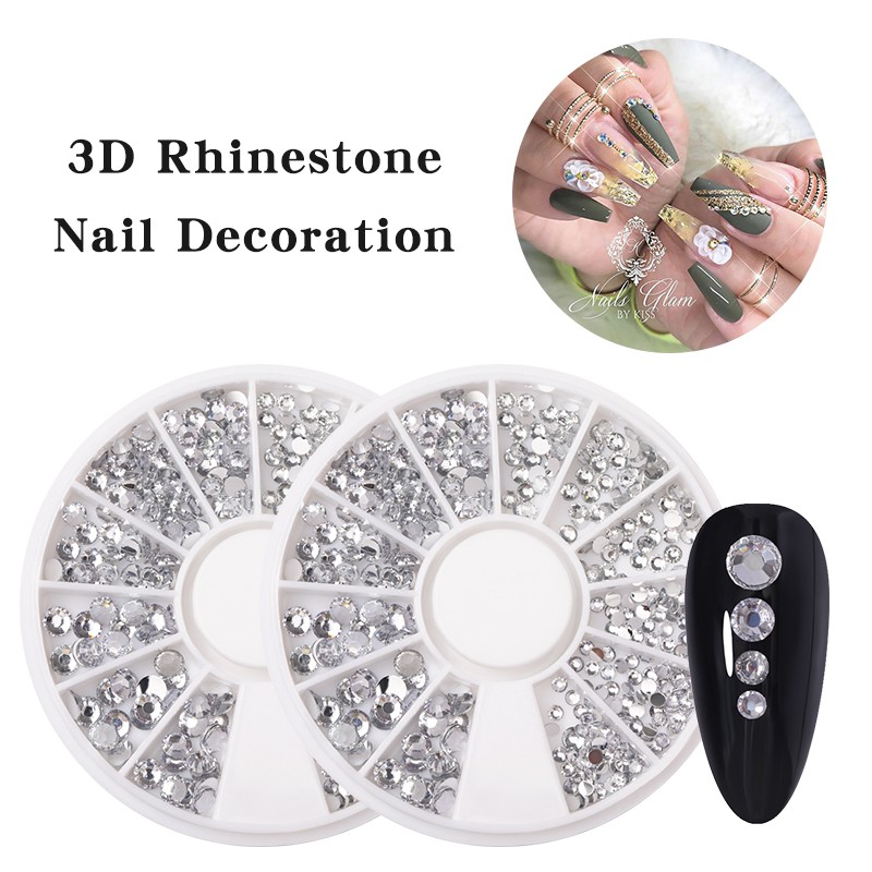 400 Pcs 1.2mm/2mm/3mm/4mm Silver Round Rhinestones For Acrylic UV Gel ...