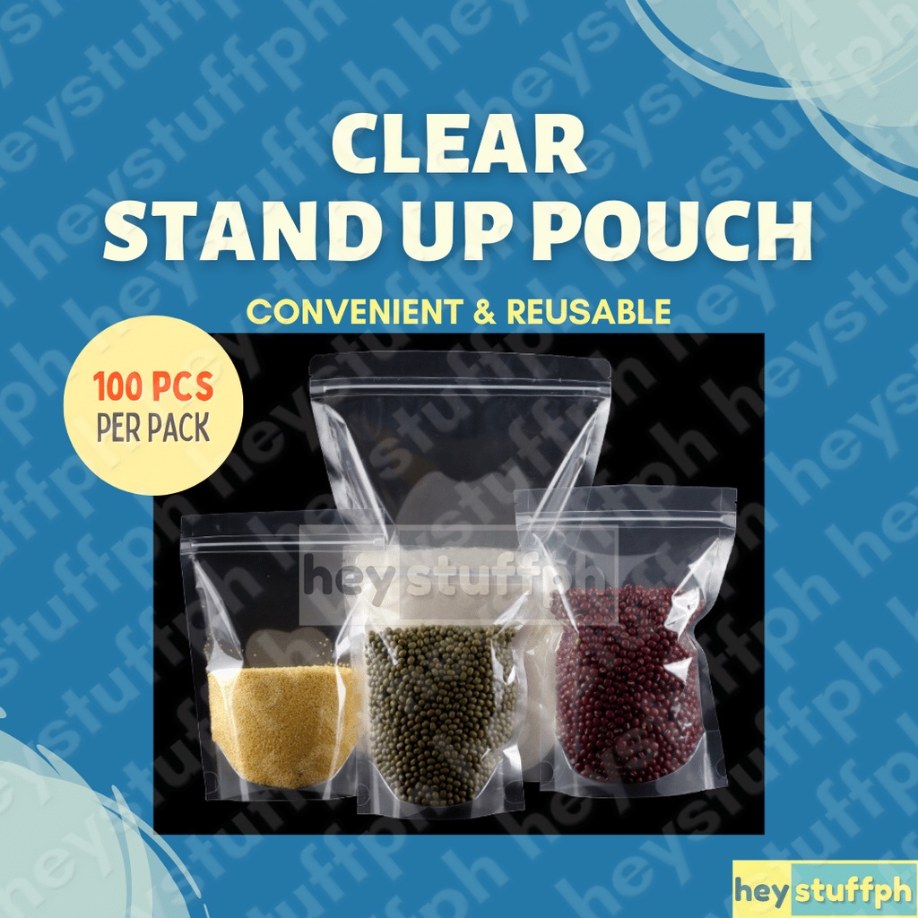 100 pcs Full Clear Stand Up Pouch with Zip Lock Resealable Bag | Shopee ...