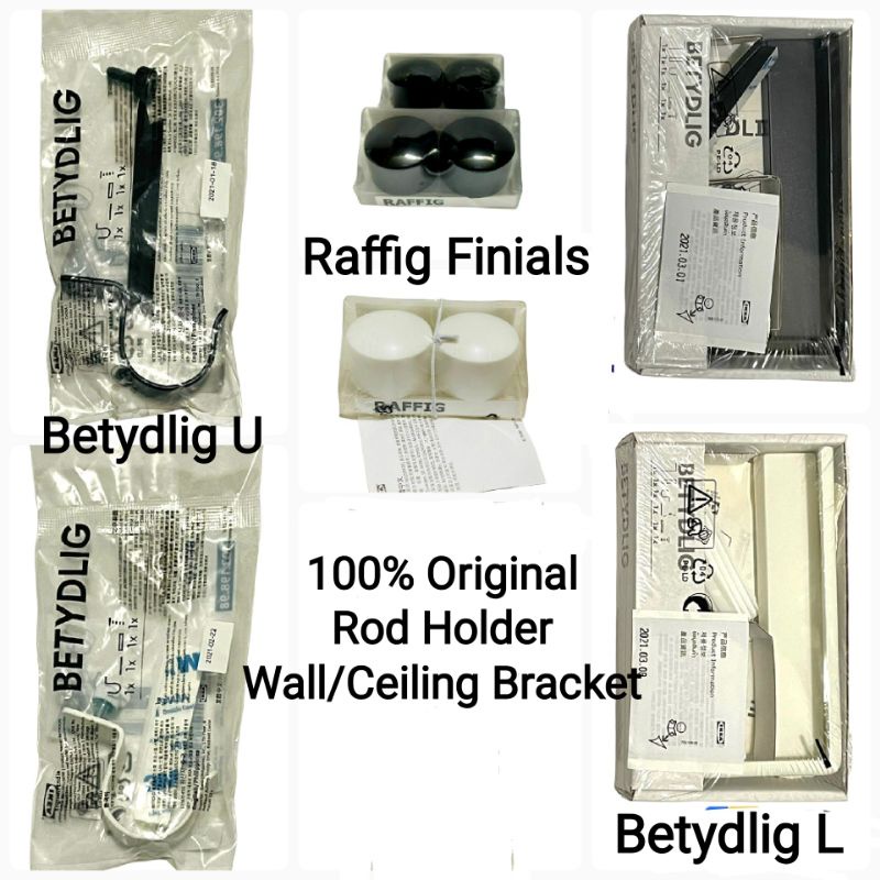 BETYDLIG/RAFFIG Finials Wall/Ceiling bracket Rod holder Black/White ...