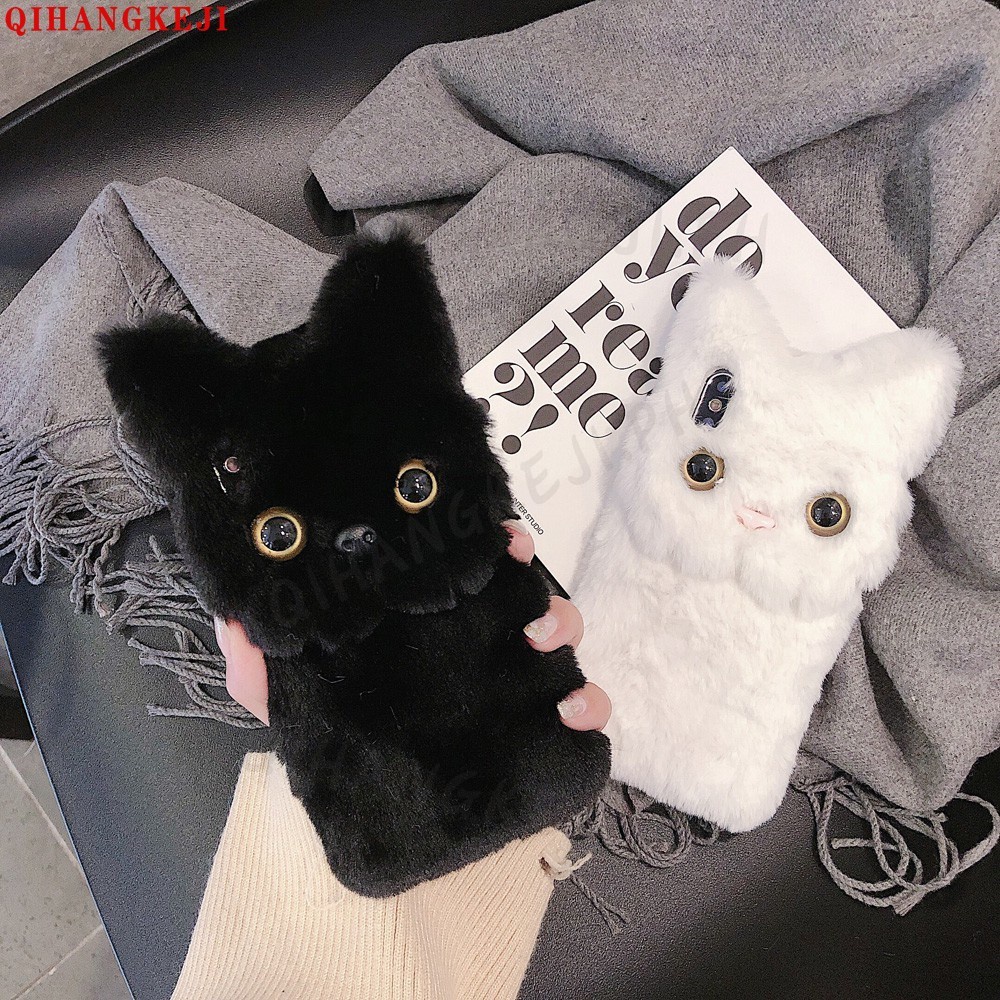 COD Furry Plush Fur Cat Phone Cases for iPhone 14 13 11 12 Pro Max X XS ...