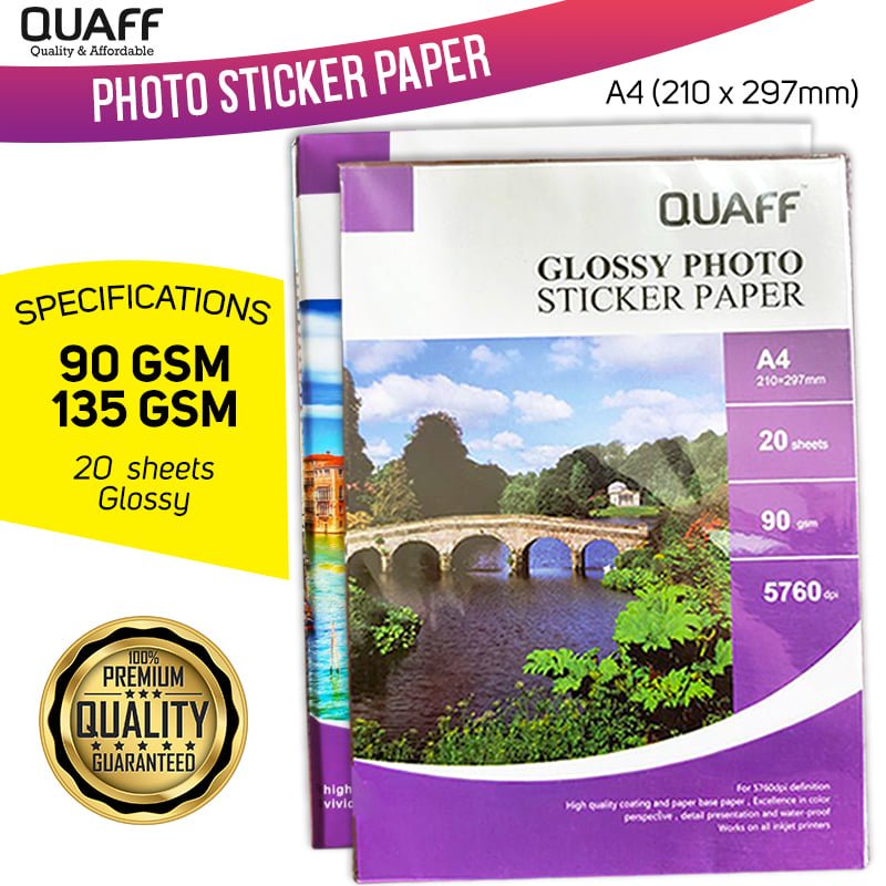 Sticker Quaff Glossy Photo Sticker Paper 90gsm 135gsm A4 size | Shopee ...