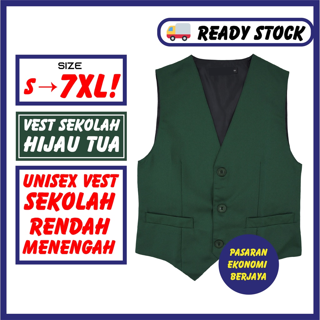 VEST SEKOLAH HIJAU TUA PLUS SIZE GREEN SCHOOL VEST UNIFORM PENGAWAS ...