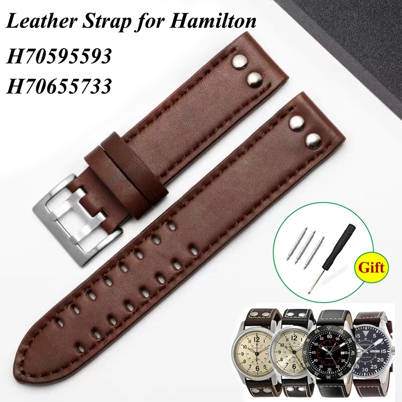 Retro Genuine Leather Watch Strap for Hamilton H70595593 H70655733 ...