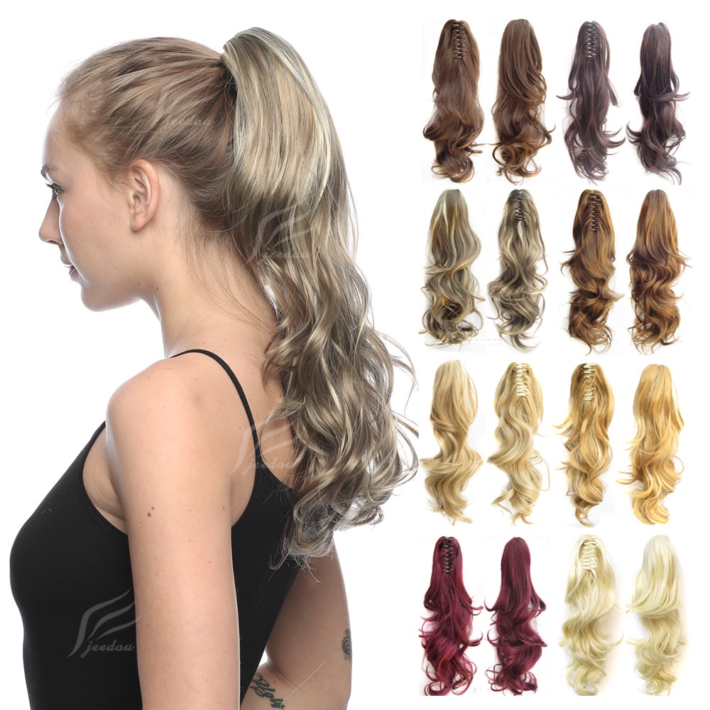 12Inch Synthetic Wavy Long Gradient Ponytails Hair Extensions Claw ...