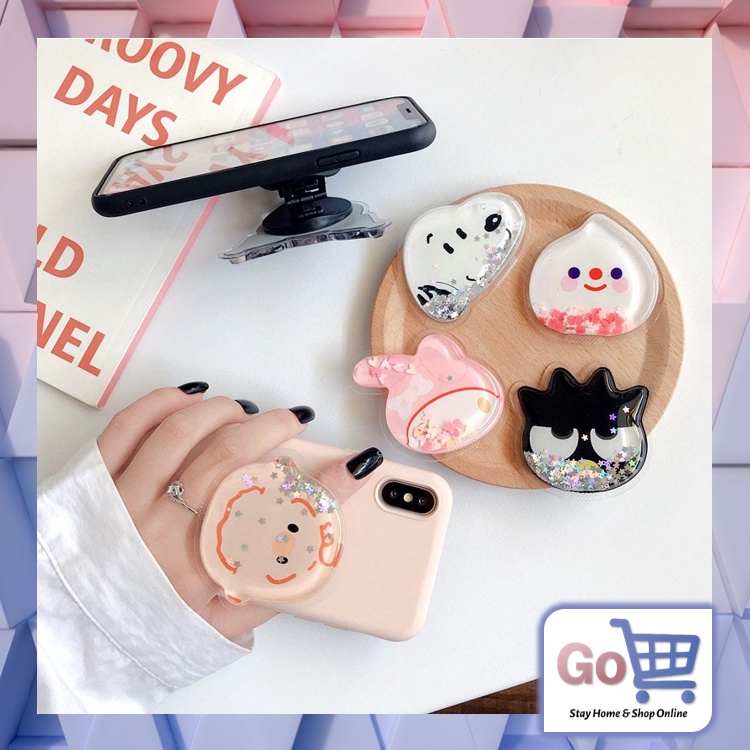 Go - 679 Pop Socket Glitter Liquid Disney Character Bubble Tea Pikachu ...
