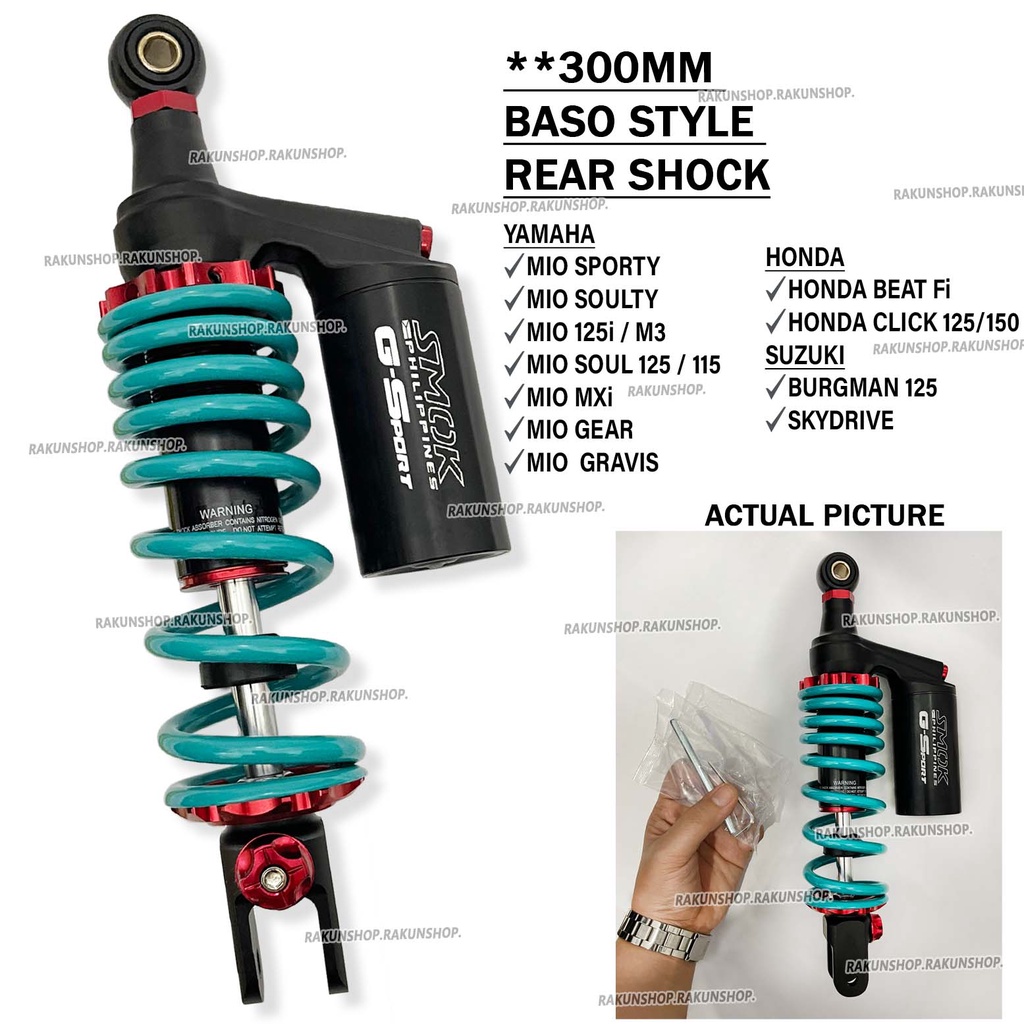 Rear Shock Absorber AQUA BLUE 300mm 1 PC Mio Beat Click Skydrive Mio sporty soul 125 SMOKBRAND ...