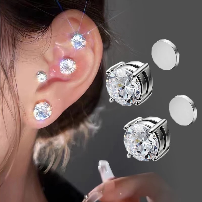 2pcs Crystal Zircon Magnetic Earrings Not Easy To Fall Off Earrings ...