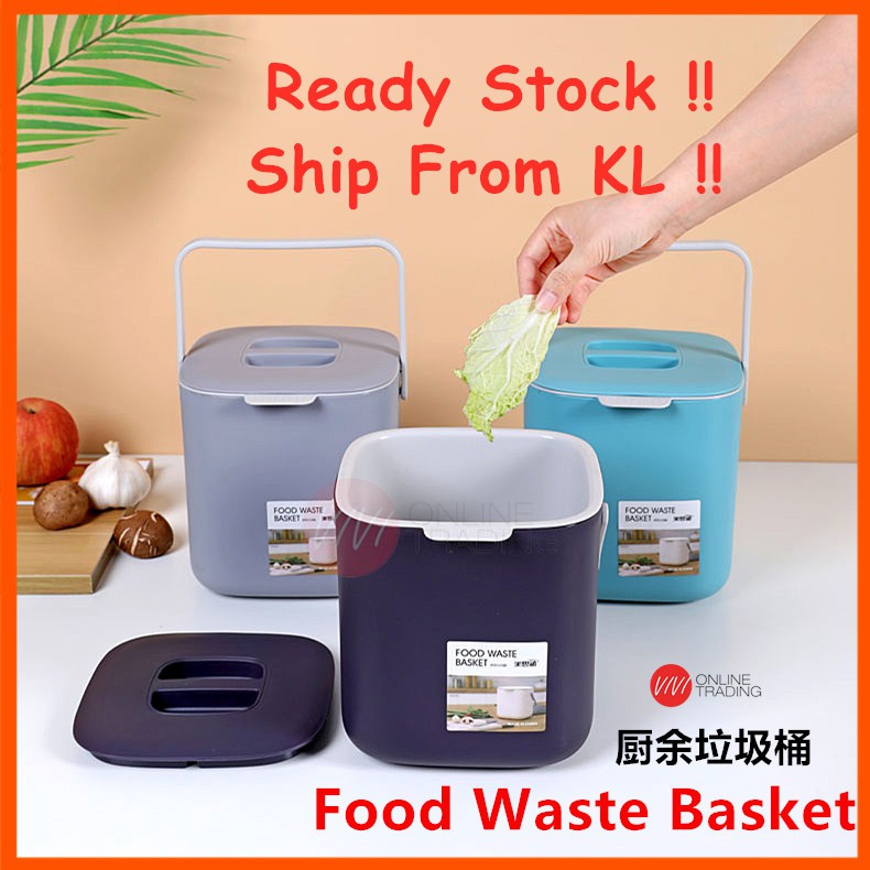 Food Waste Basket Kitchen Lid Dustbin Trash Bin Compost Bin Tong Sampah ...