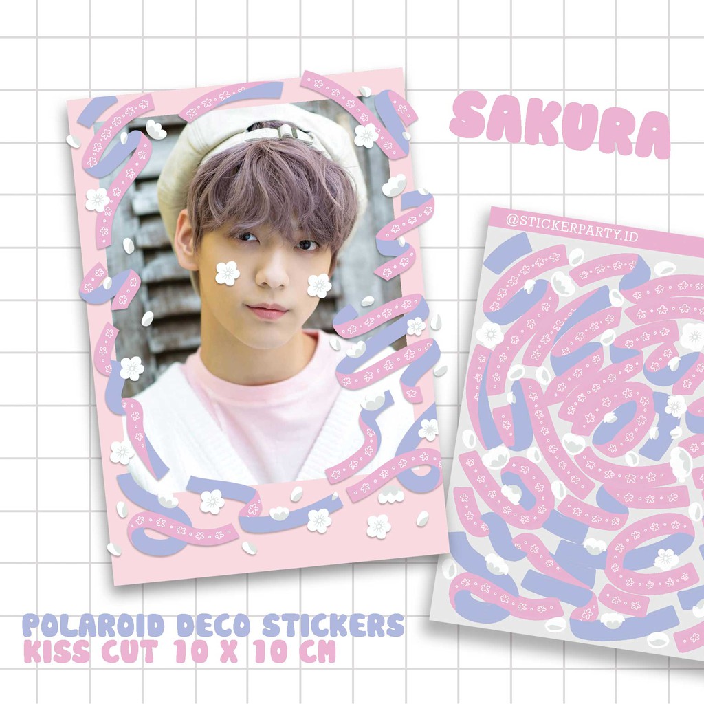 [Party Sticker] Polaroid Deco Polco Sakura Ribbon Confetti Pastel 10x10 ...