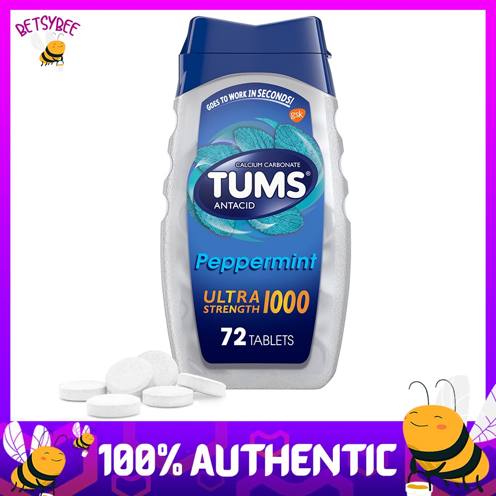 Tums 72 Chewable Tablets Ultra Strength 1000 Antacid Peppermint ...