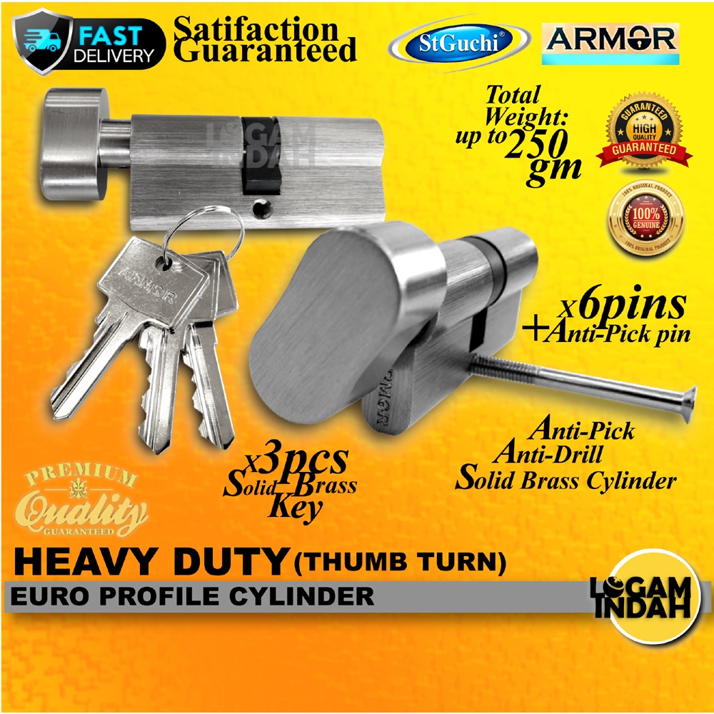HEAVY DUTY SOLID BRASS 60MM & 70MM 6PINS EURO PROFILE CYLINDER / ARMOR ...