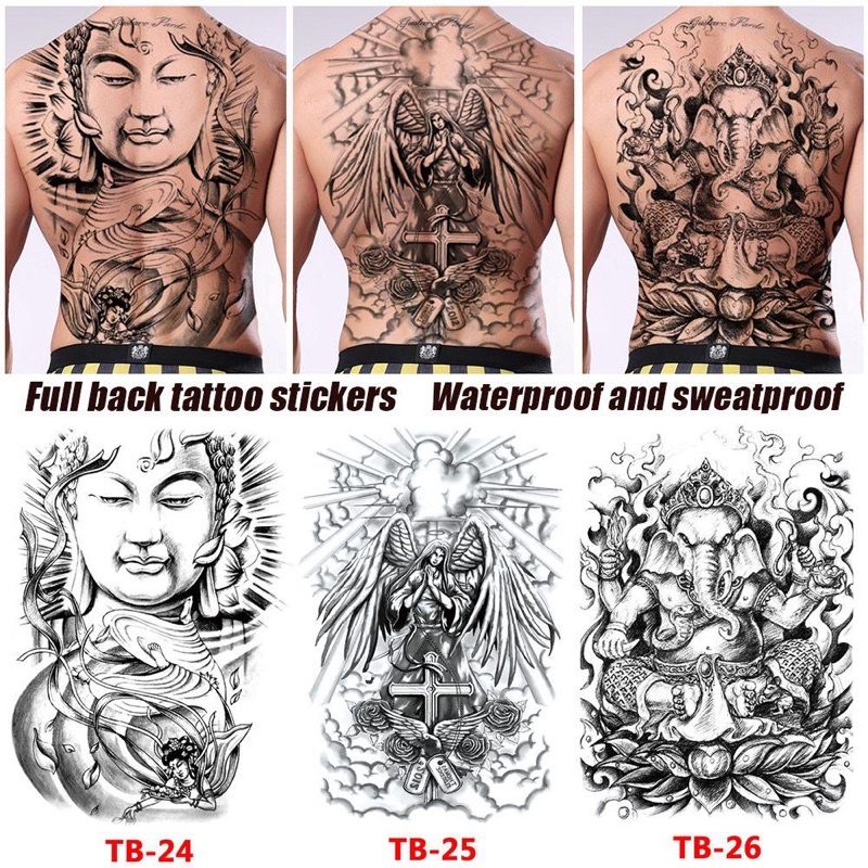 Big Large Full Back Chest Tattoo Large Tattoo Stickers Fish Wolf ...