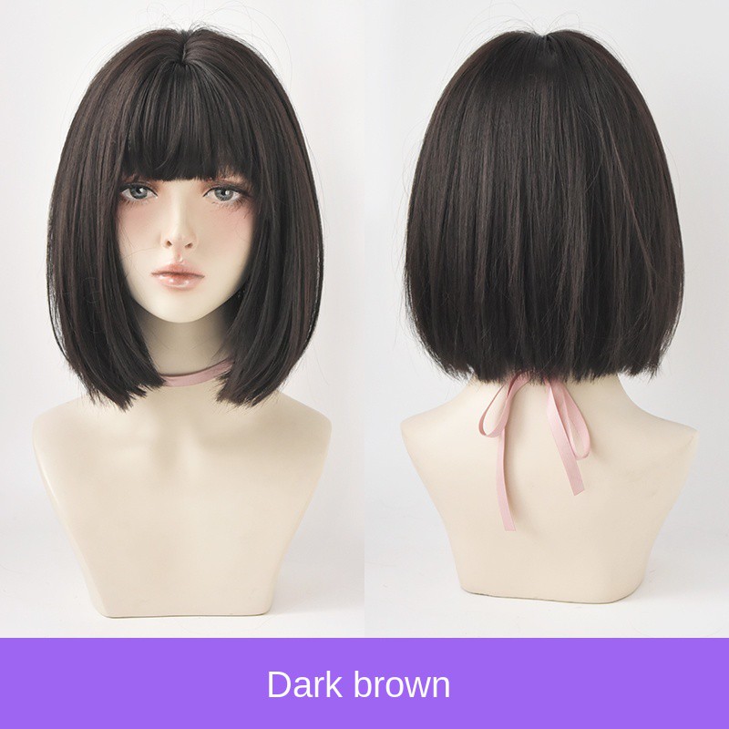 Wig female short hair Korean BOBO head cute cartoon bangs round face ...