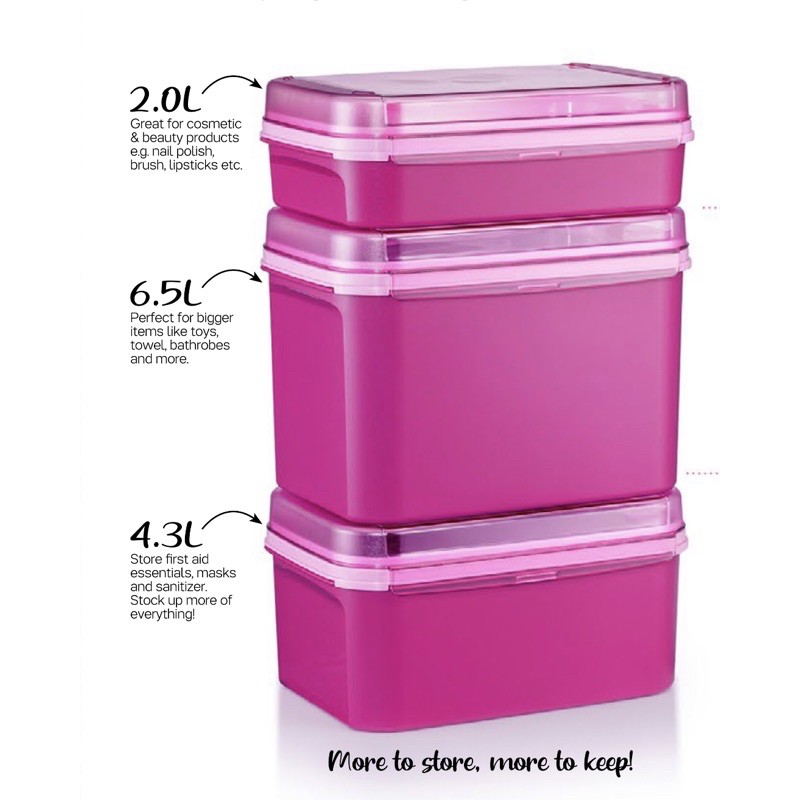 Tupperware Ezy Keeper Rectangular Purple Set (3pcs) | Shopee Philippines