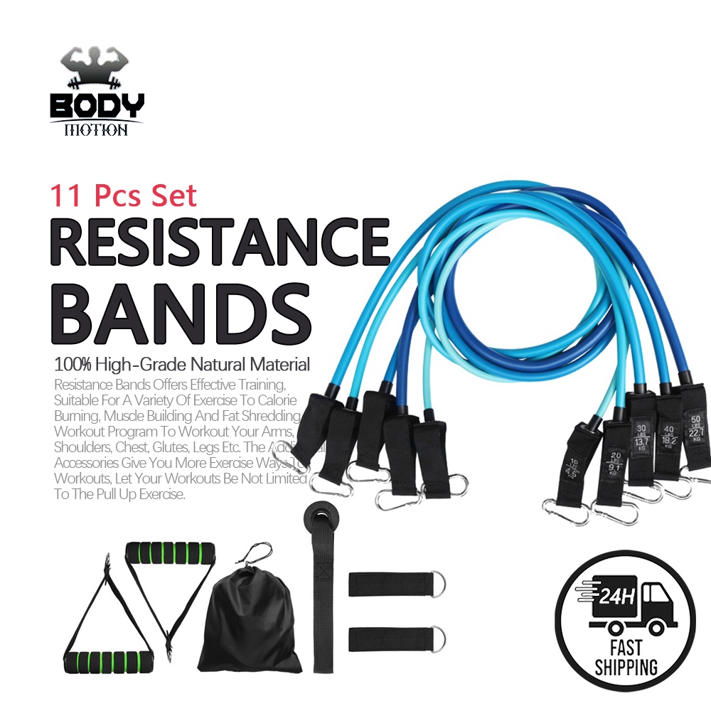 100 / 150Lbs Resistance Bands Set 11pcs Exercise Fitness Training ...