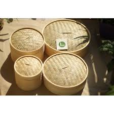 Bamboo Steaming Cage With Dumplings (1 Cage With Bottom And Lid ...