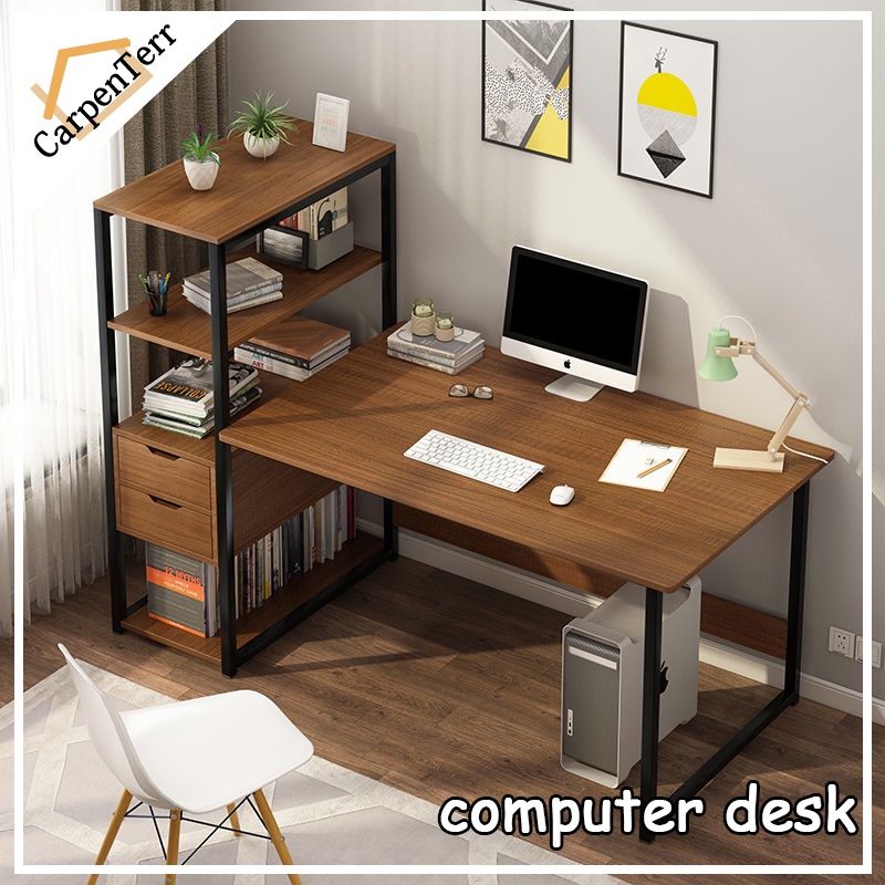 Computer Study Deck Writing Desk Office Table With Book Shelf 3 Tiers ...