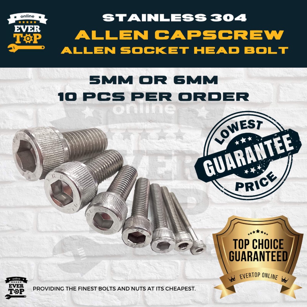 5MM(0.80P) 6MM (1.0P) STAINLESS ALLEN CAPSCREW 10PCS | ALLEN SOCKET ...