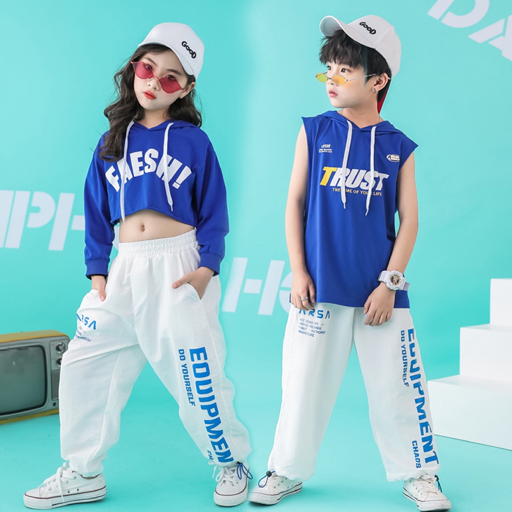 Boys Girls Hip Hop Street Dance Clothes Set Hoodie Crop Tops Jogger ...