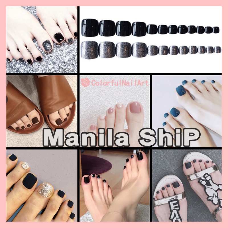 Free Glue COD 24Pcs Toenails Fake Nails Waterproof Acrylic Nails French ...