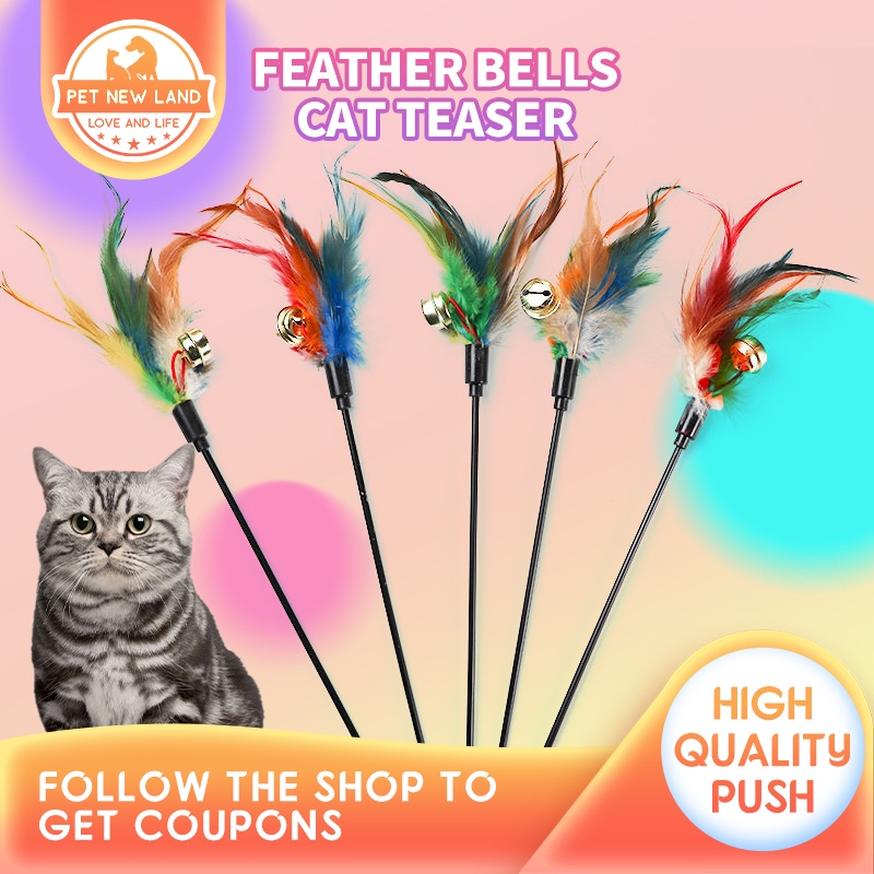 Pet New Land Cat Teaser Toy Pet Cat Puppy Teaser Bell Feather Stick Rod ...