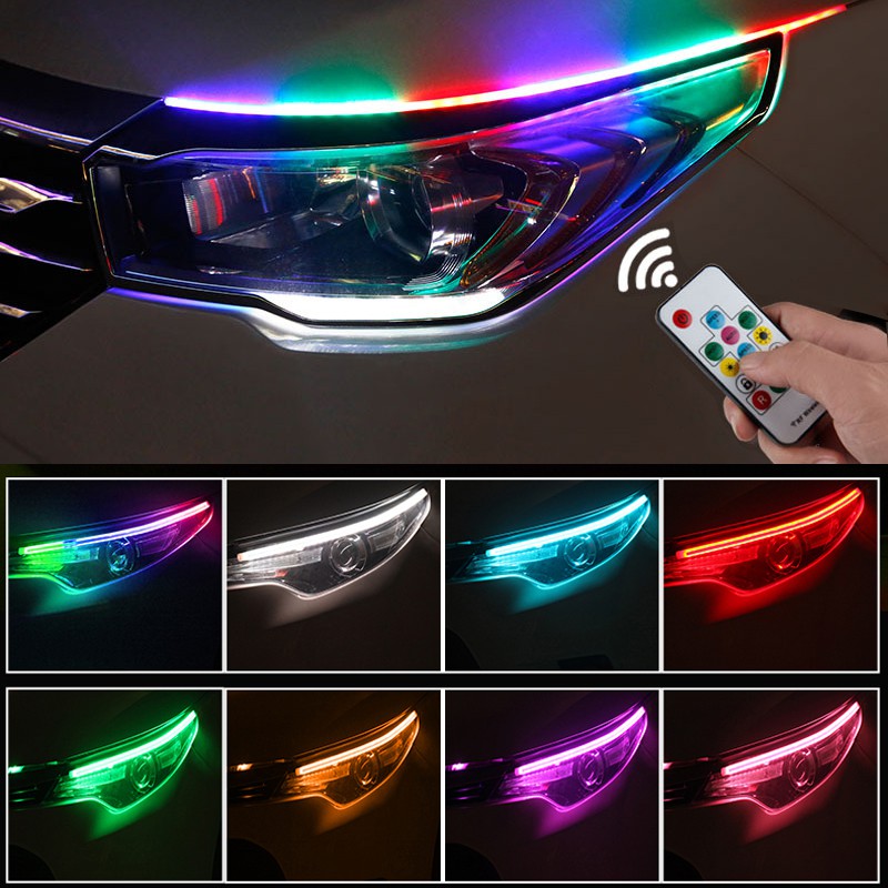 2Pcs Universal Flexible Flowing RGB Daytime Running Light DRL Multi ...