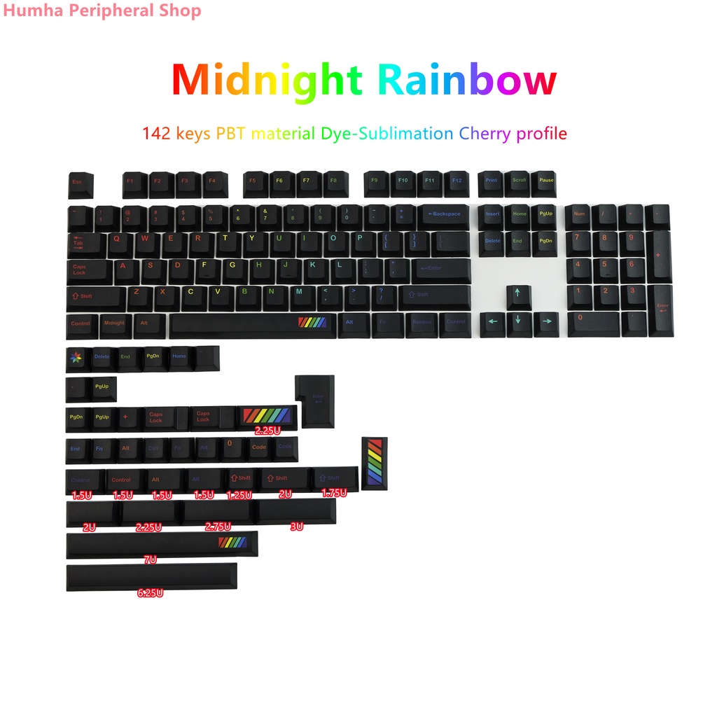 Midnight Rainbow keycap 142 keys PBT material Dye-Sublimation Cherry ...