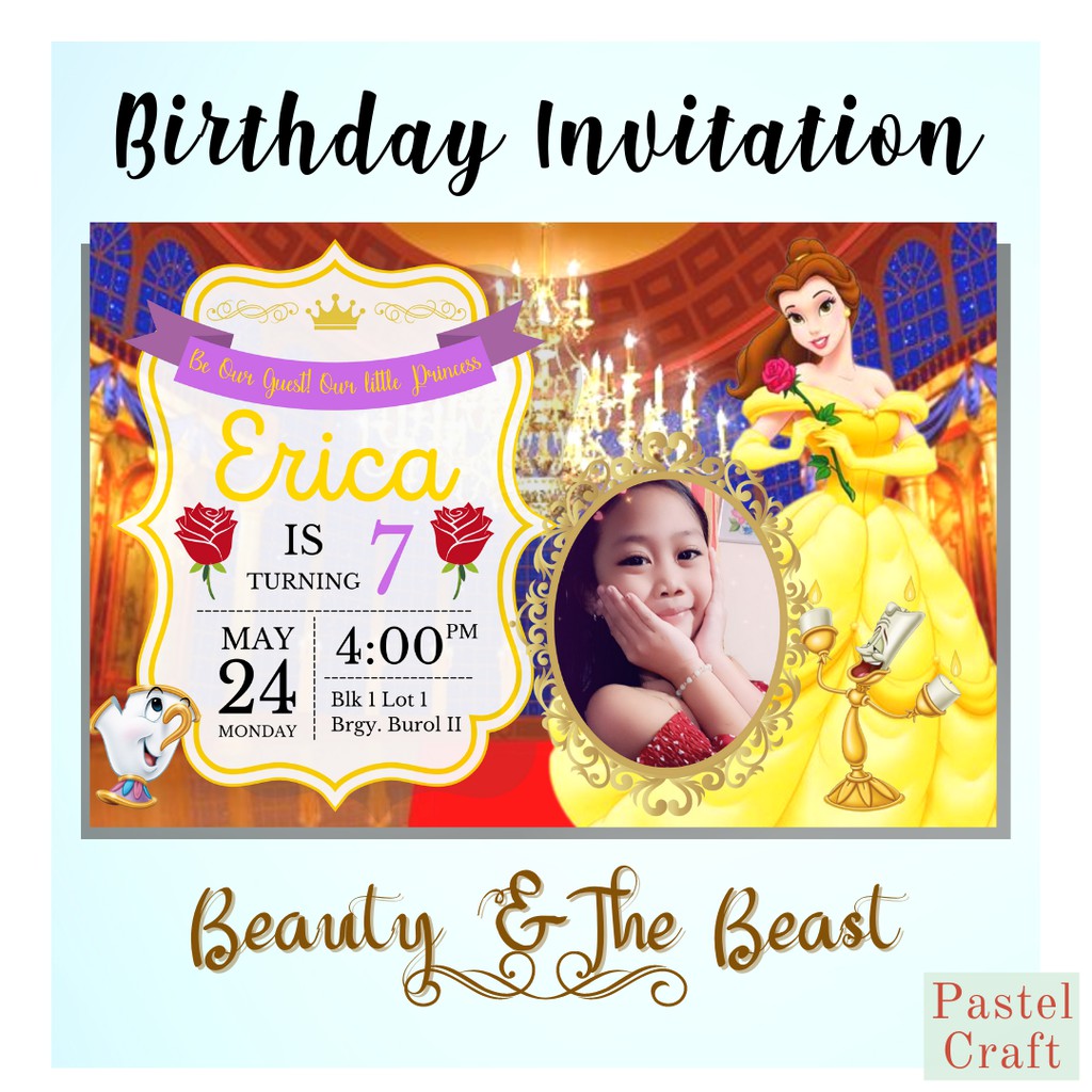 Beauty and the Beast Birthday Invitation with Customized Sticker Seal ...