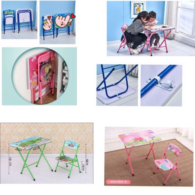 Cartoon character folding study TABLE with CHAIR | Shopee Philippines