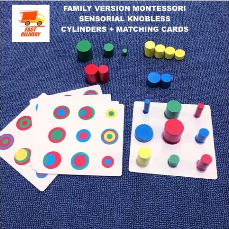 Montessori Sensorial Knobless Cylinders Family Version with Matching ...