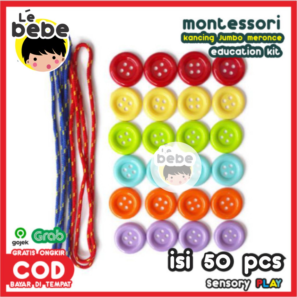 Montessori Buttons JUMBO Colorful Me (50Pcs Contents)+Free 1 Rope ...