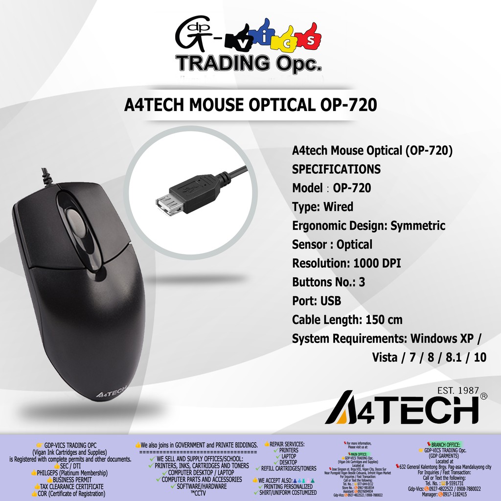 A4tech Mouse Optical USB (OP-720) | Shopee Philippines