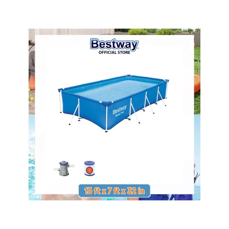 Bestway Steel Pro Frame Swimming Pool (13ft x 7ft x 32 in) | Shopee ...