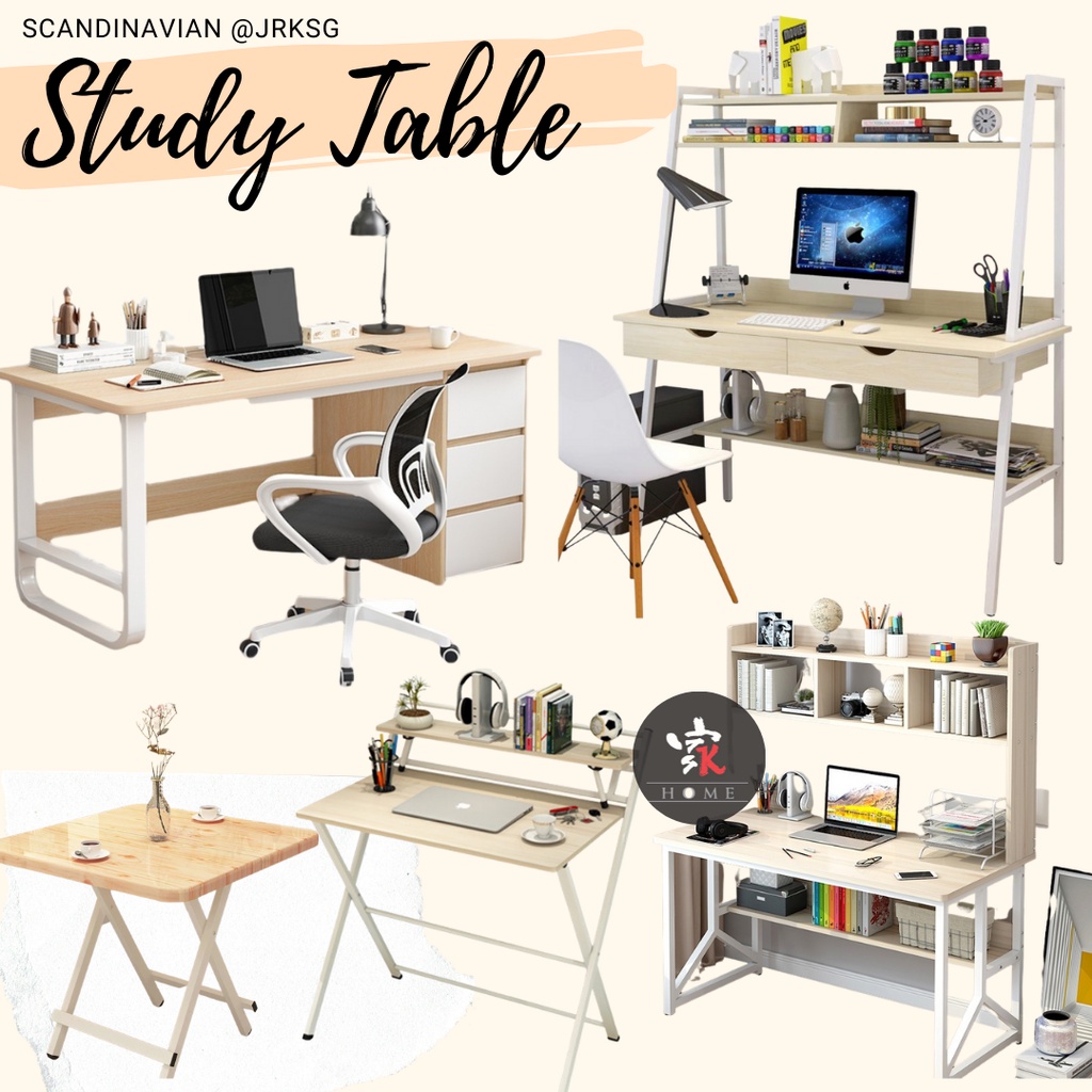 Scandinavian Study table with shelves Home Furniture Desk | Shopee ...