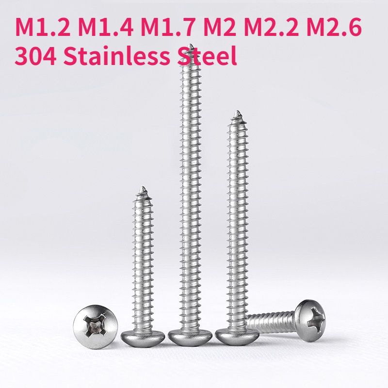 M1.2 M1.4 M1.7 M2 M2.2 M2.6 304 Stainless Steel Cross Round Head Self-tapping Screw Pan Head ...