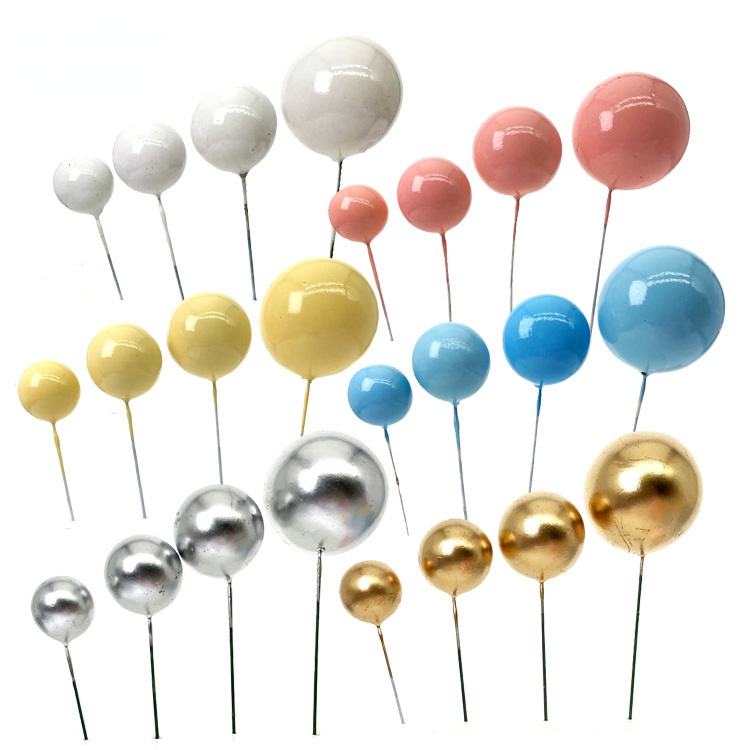 5 pc/set Foam Color Birthday Cake Topper Ball Gold/Silver/Yellow/Blue ...