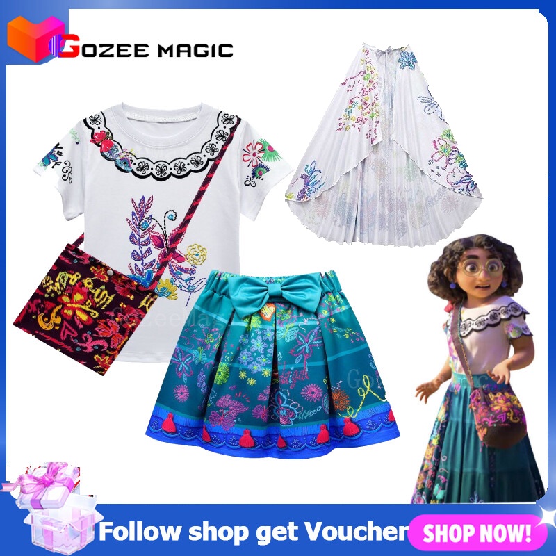 Girls Princess Encanto Dress Mirabel dresses Cartoon Flowers Charm ...