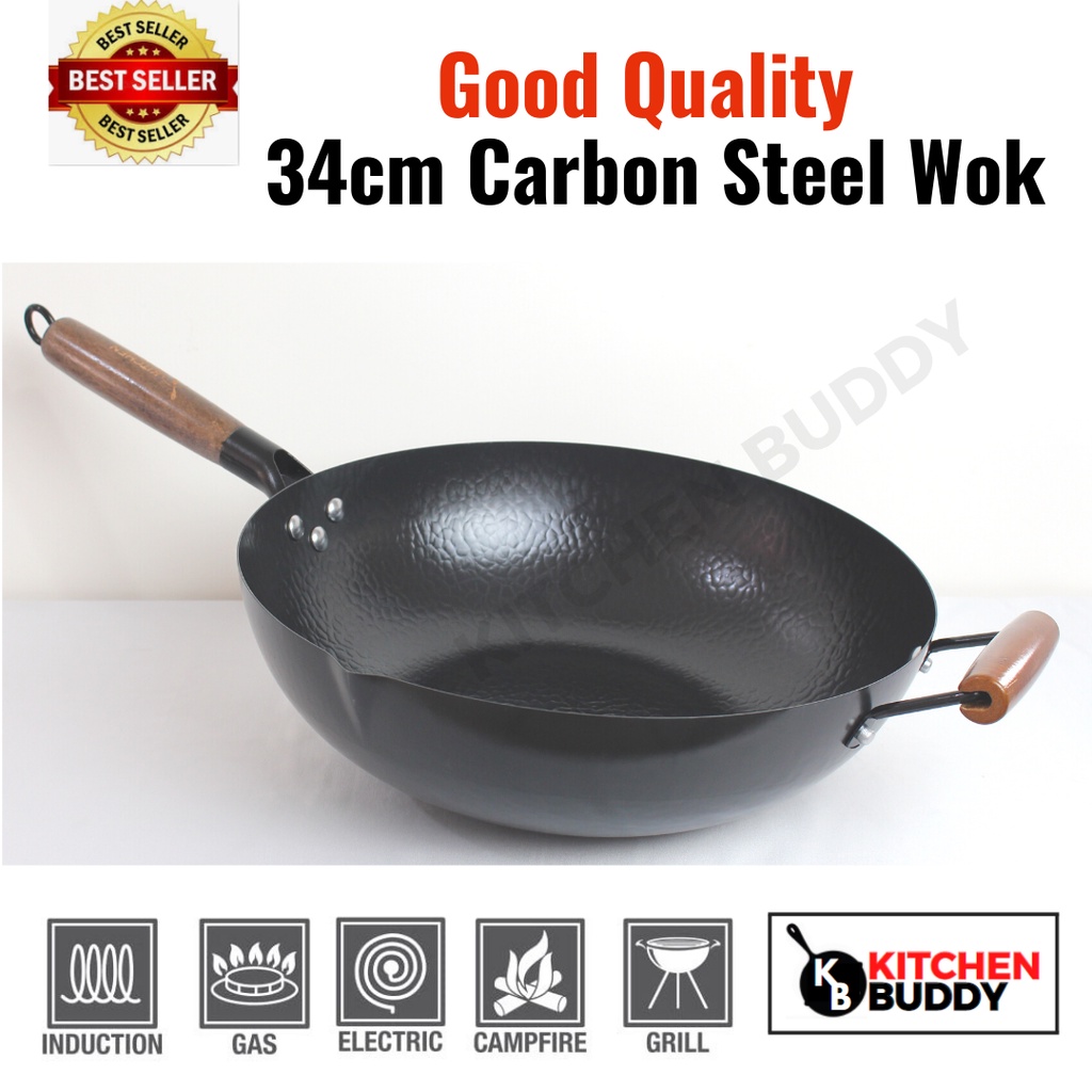 Chinese Carbon Steel Wok 34cm Applicable on Gas, Electric and Induction ...