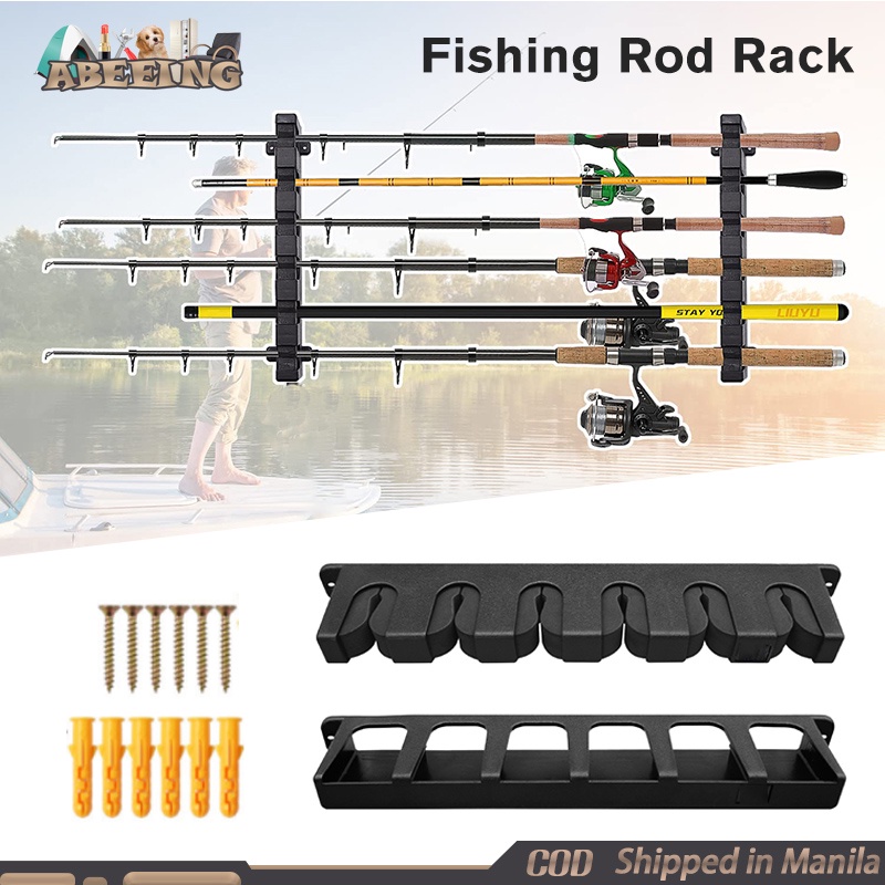 6 Holes Fishing Rod Holder Wall Mounted Vertical Fishing Rod Rack ...