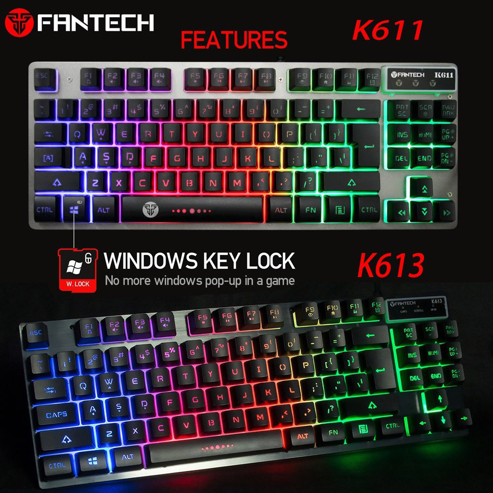 Original K511 K513 K613 Fighter Fantech RGB Backlit Full Keys Gaming ...