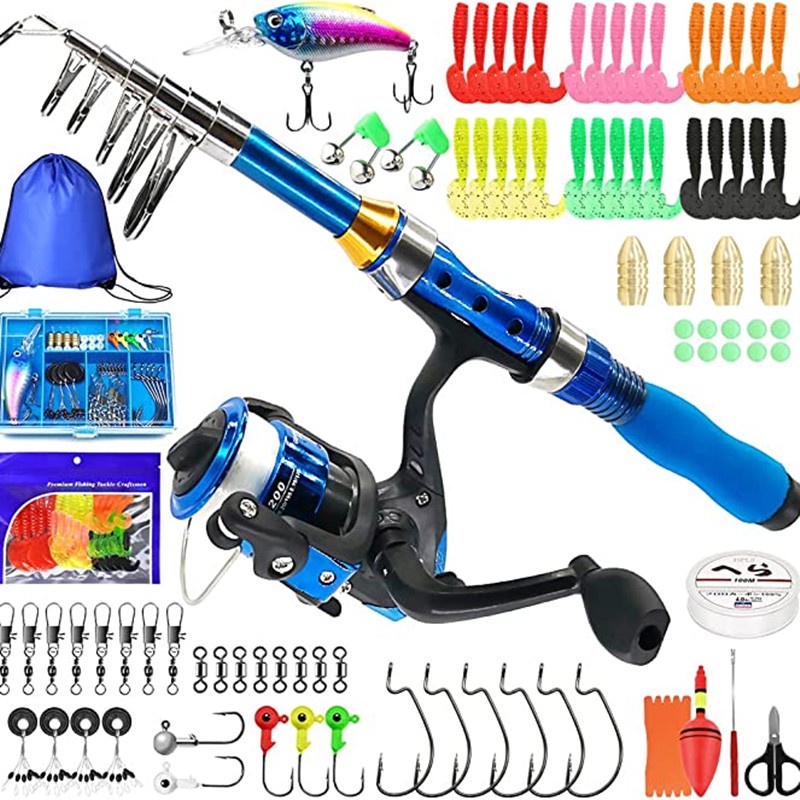 Fishing Rod Combo 0.6-2.1M Telescopic Fishing Rod and Spinning Fishing ...
