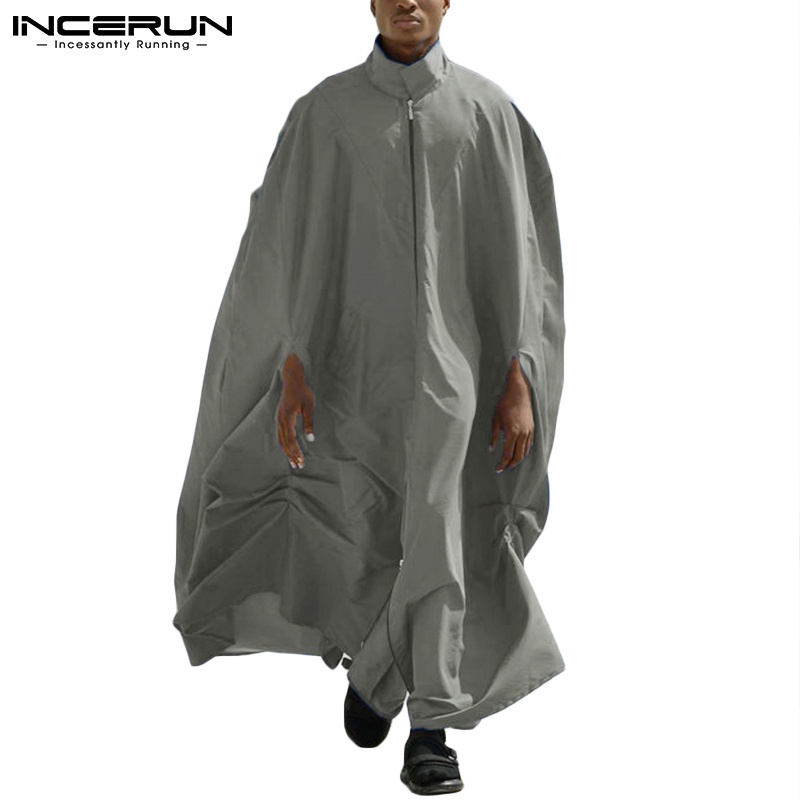 INCERUN Men Fashion Bat Sleeve Lapel Collar Cloak Zipper Up Loose Long ...