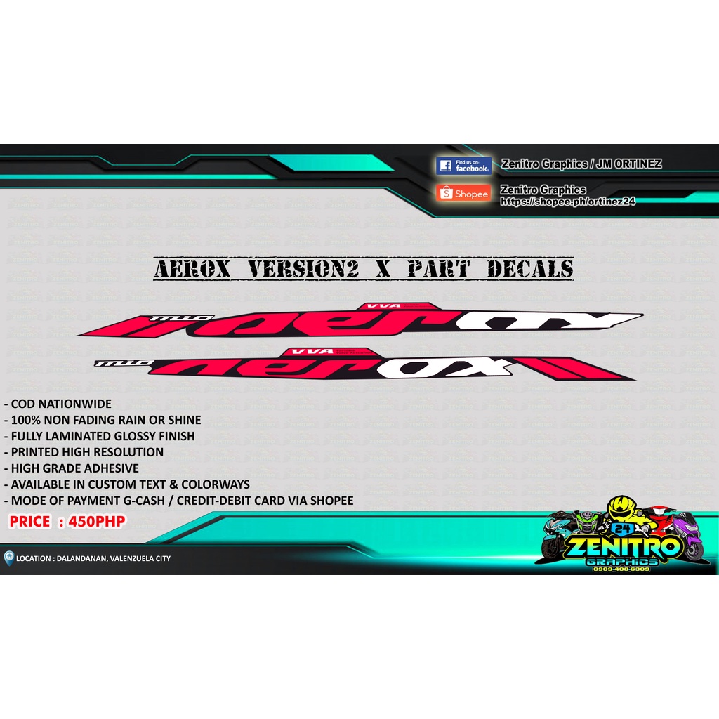 AEROX VERSION 2 X PART DECALS (WHITE COMBI) | Shopee Philippines
