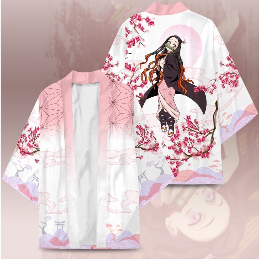 Nezuko Kimono Demon Slayer Cosplay Cloak Summer Sun Protection Robe ...