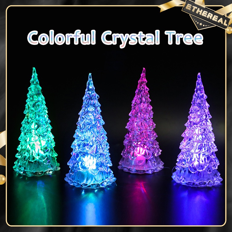 Mini Cute Acrylic Christmas Tree LED Colorful Crystal Flashing Lights ...