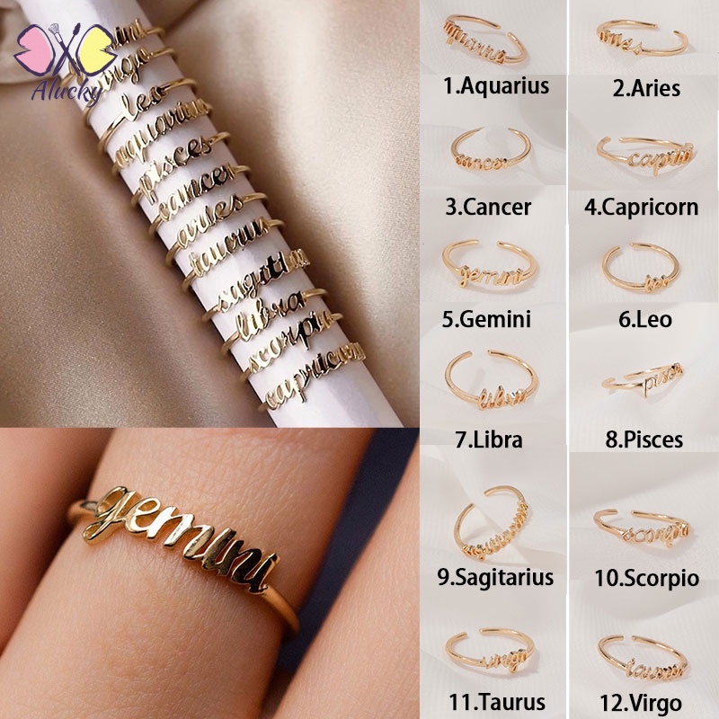 Women's Ring Design 12 Constellations Gold Color / Simple Twelve Zodiac ...