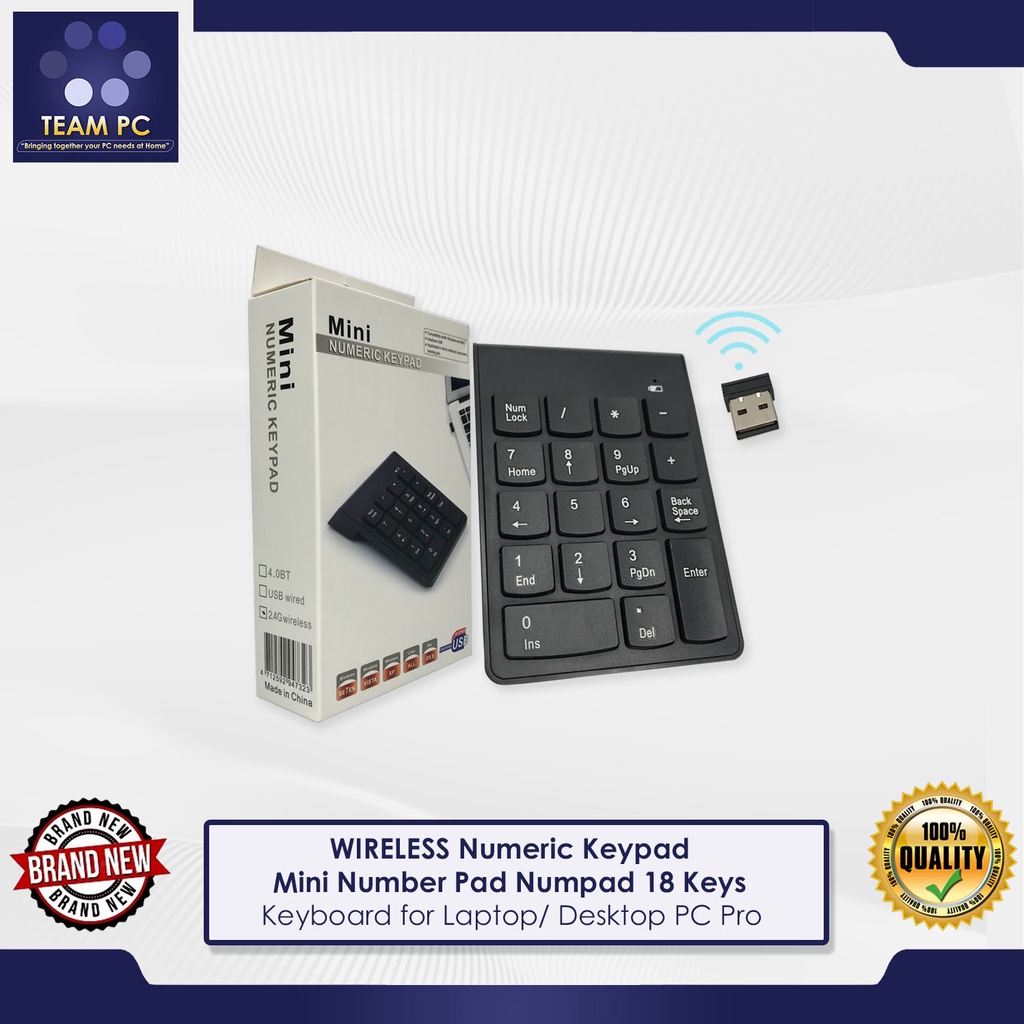 WIRELESS Numeric Keypad Mini Number Pad Numpad 18 Keys Keyboard for Laptop/ Desktop PC Pro ...